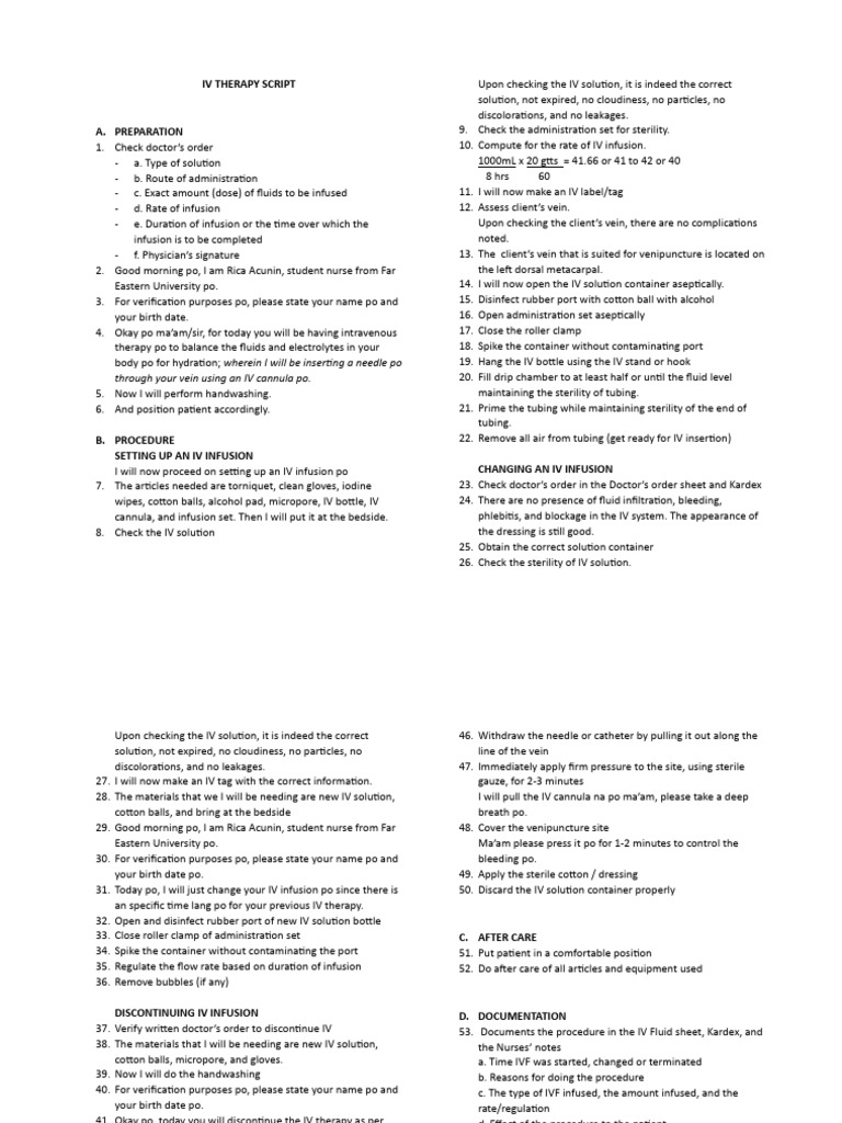 IV Script | PDF | Intravenous Therapy | Medical Treatments