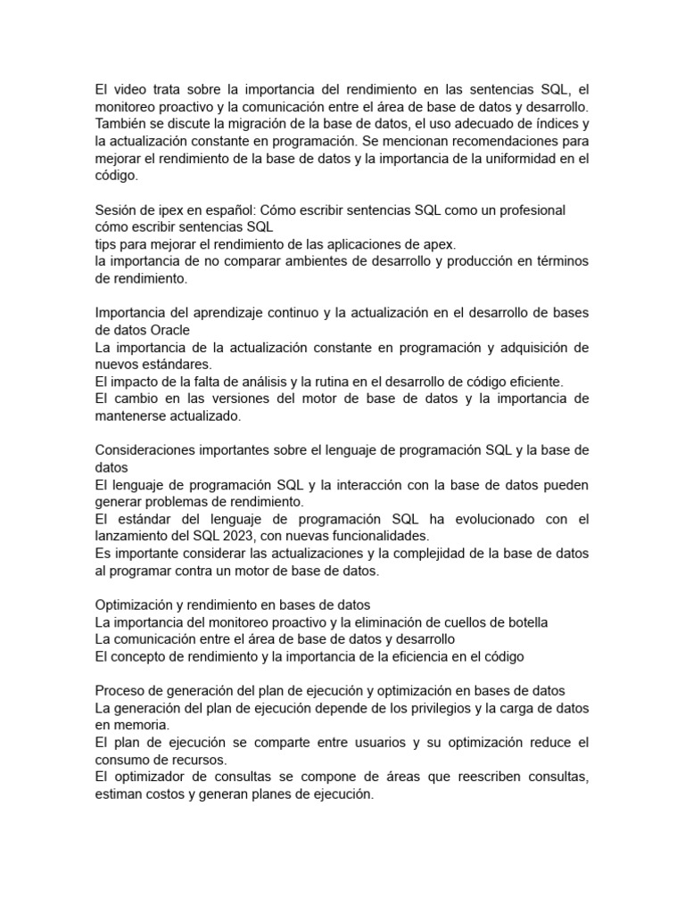 El Video Trata Sobre La Importancia Del Rendimiento en Las Sentencias ...