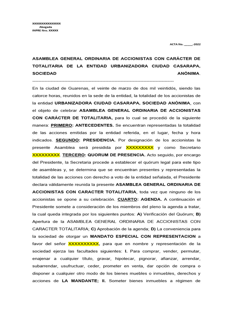 Modelo de Acta de Asamblea | PDF | Propiedad | Condominio