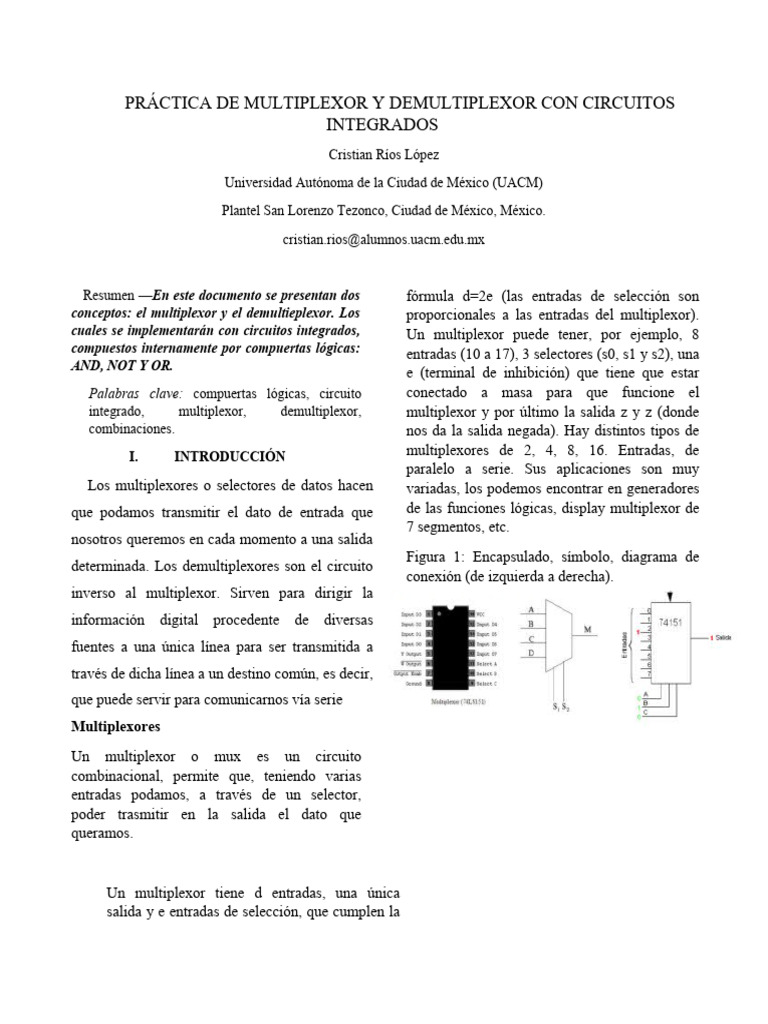 Multiplexor y Demultiplexor Con Circuitos Integrados | PDF | Puerta ...