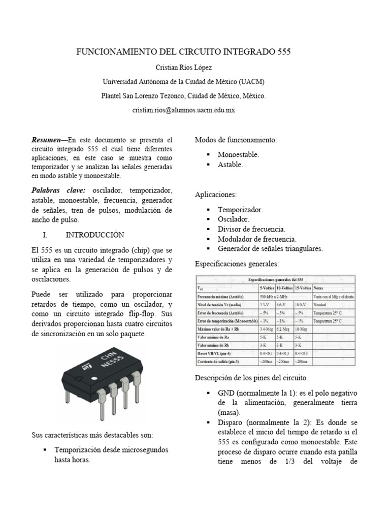 Circuito Integrado 555 | PDF | Resistencia Eléctrica y Conductancia | Ciencia de los Materiales
