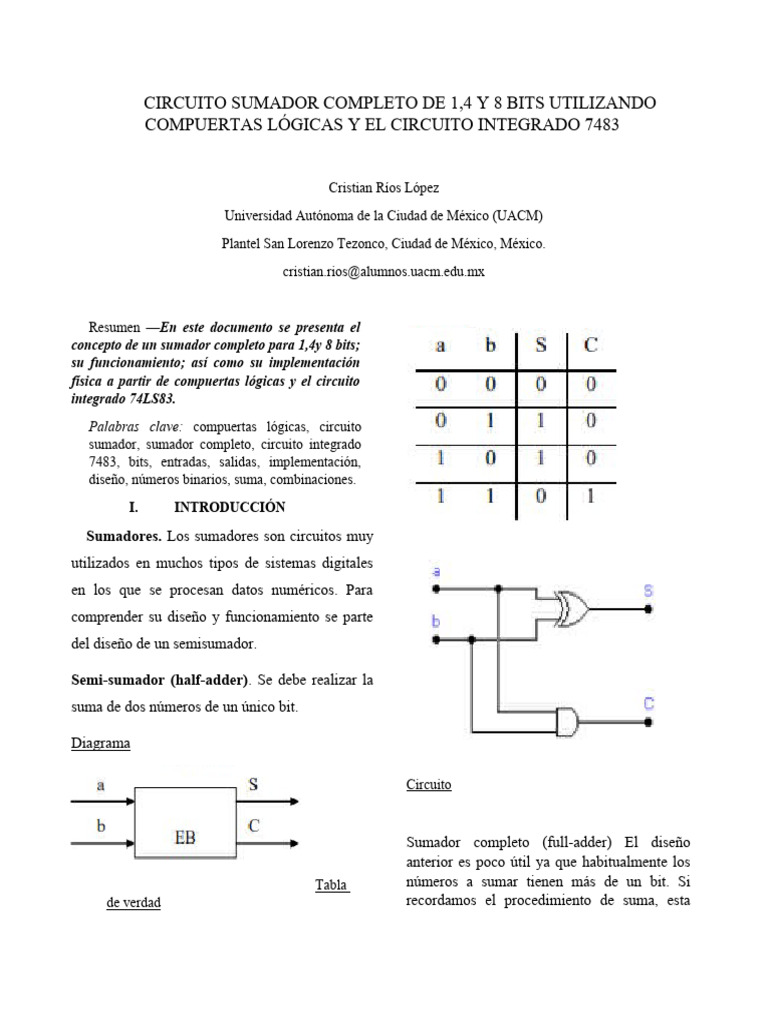 Reporte - Sumador Completo | PDF | Circuitos electrónicos | Electrónica digital