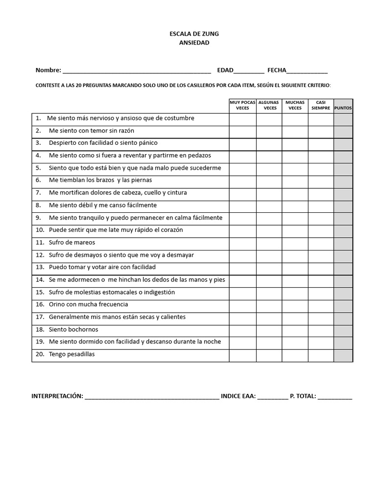 Escala Ansiedad de Zung | PDF