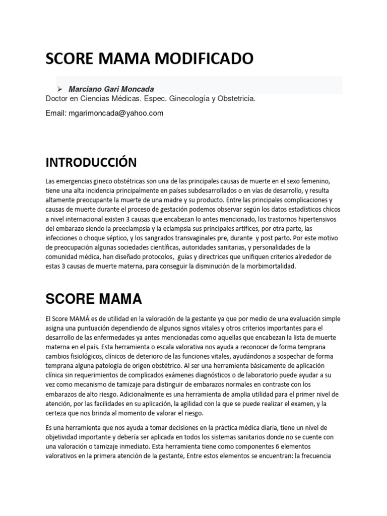 Score Mama Modificado | PDF | El embarazo | Presión sanguínea