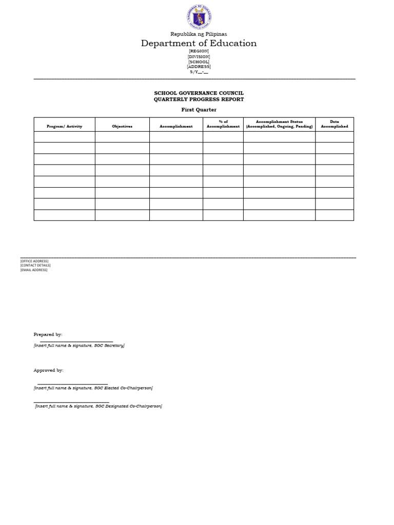 SGC Quarterly Progress Report Template | PDF