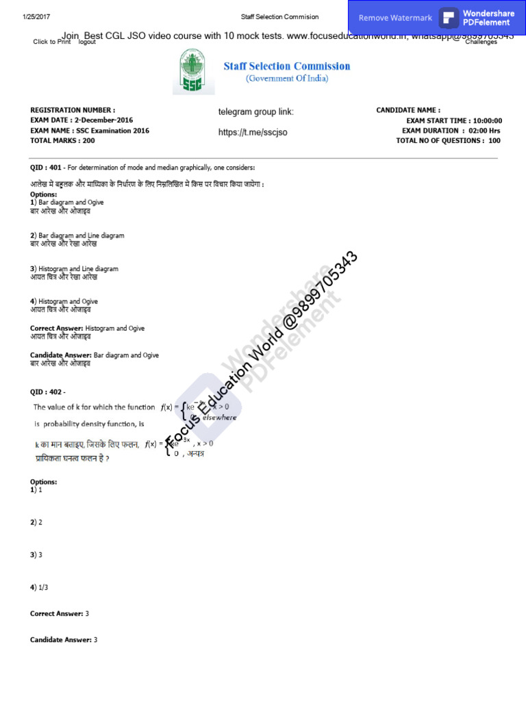 SSC CGL Jso 2016 Paper | PDF
