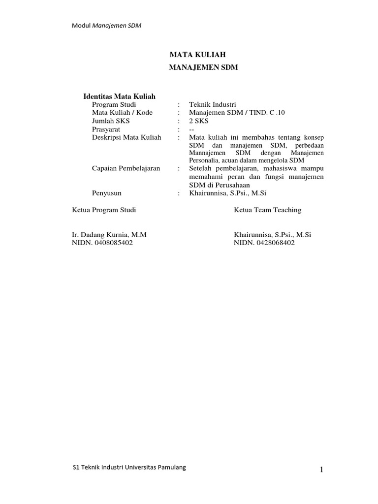 MSDM (Modul) Pertemuan | PDF