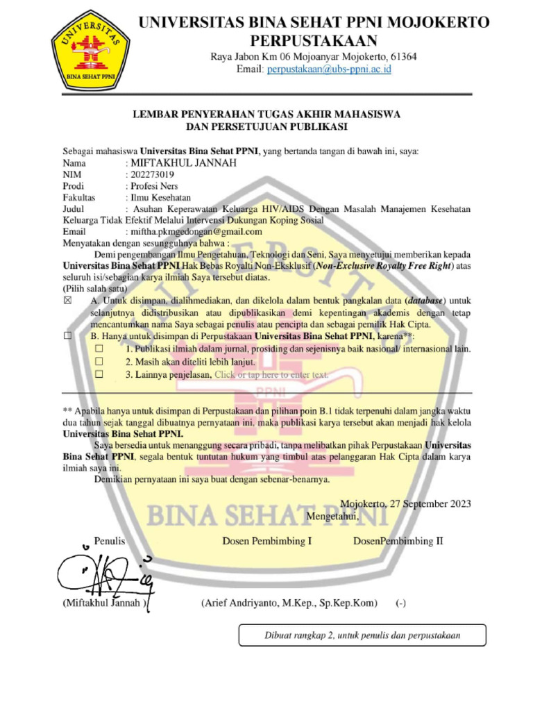 Lembar Persetujuan Publikasi Mifta | PDF