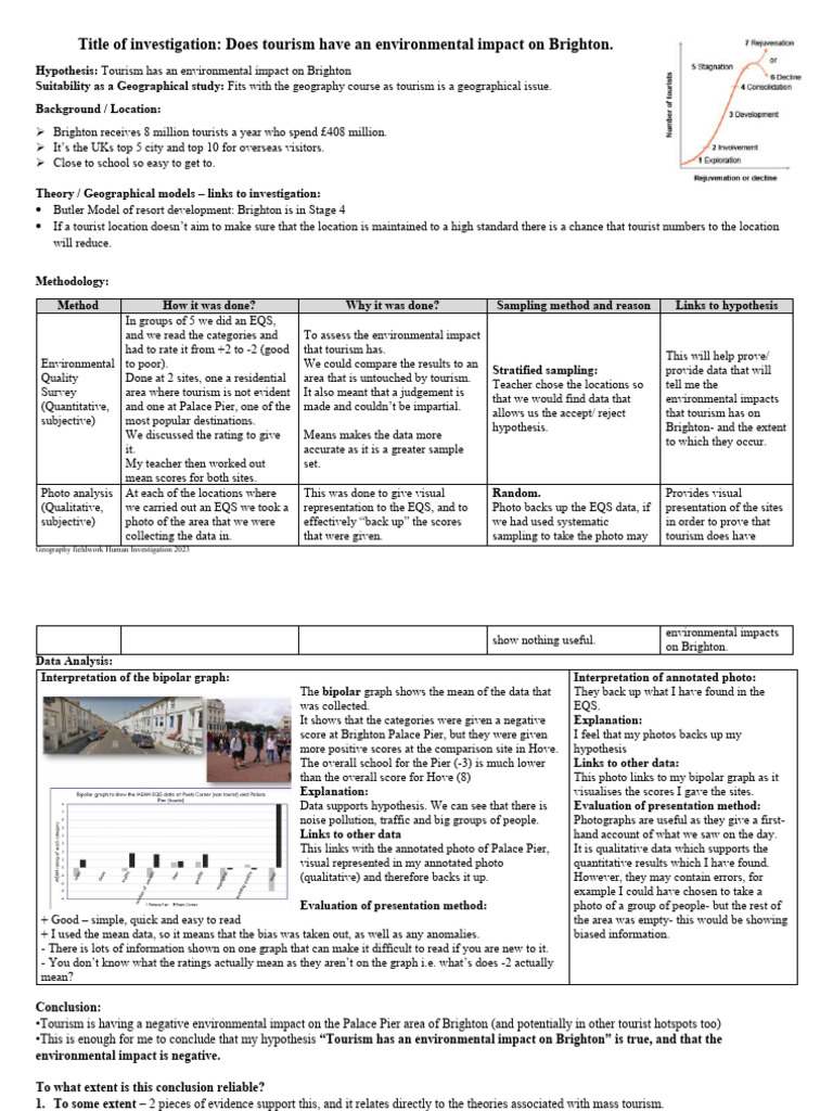 Human Fieldwork Write Up | PDF | Tourism | Sampling (Statistics)