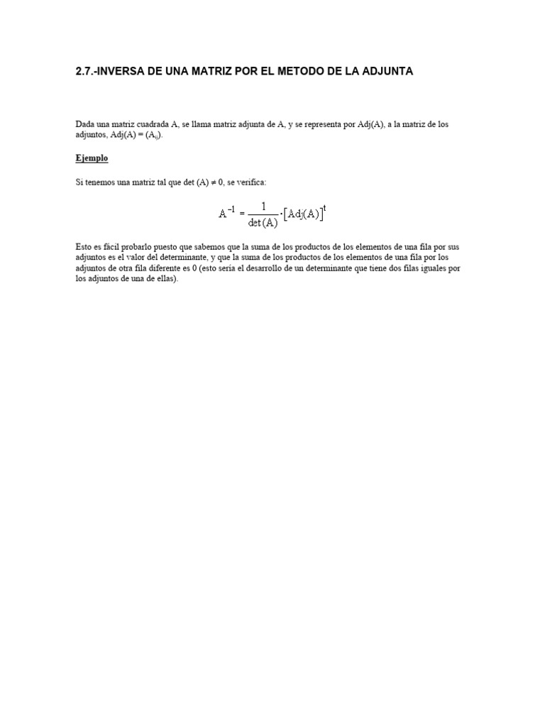 2.7.-Inversa de Una Matriz Por El Metodo de La Adjunta | PDF