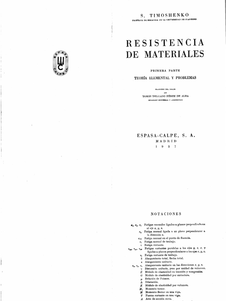 Timoshenko Resistencia de Materiales Tomo I | PDF | Viga (Estructura) | Mecánica de sólidos
