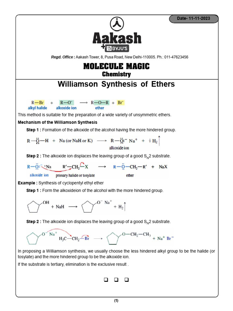 Williamson Synthesis of Ethers | PDF | Science & Mathematics