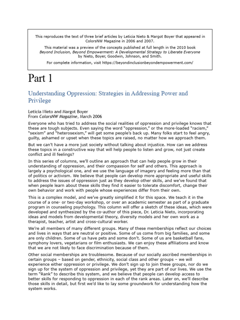 Nieto Articles Understanding Oppression 2006 | PDF | Social Status ...