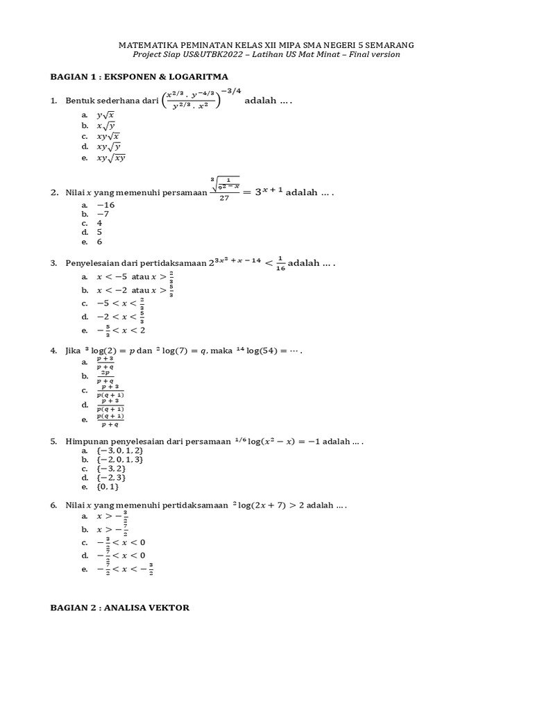 Project SiapUS - UTBK2022 - Latihan US Mat Minat - Final Version v6.2d | PDF | Sains ...