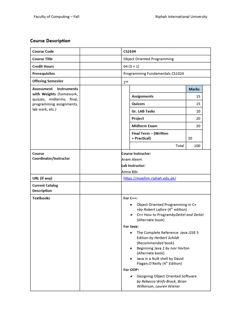 OOP Course Outline | PDF | Method (Computer Programming) | Inheritance ... OOP Course Outline | PDF | Method (Computer Programming) | Inheritance ...