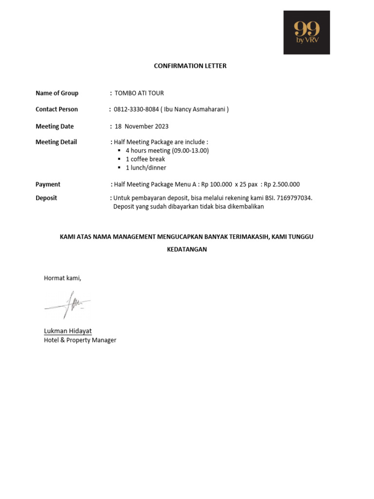 Confirmation Letter Meeting | PDF