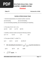 Maths Class Ix Chapter 01 Number System Practice Paper 01 | PDF ...
