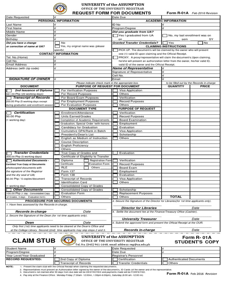 Form R 01A Request Form For Documents Feb 2016 | PDF