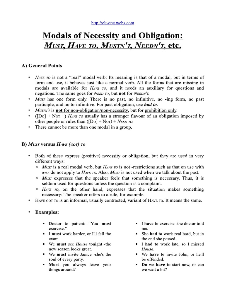 Modals of Necessity and Obligation | PDF