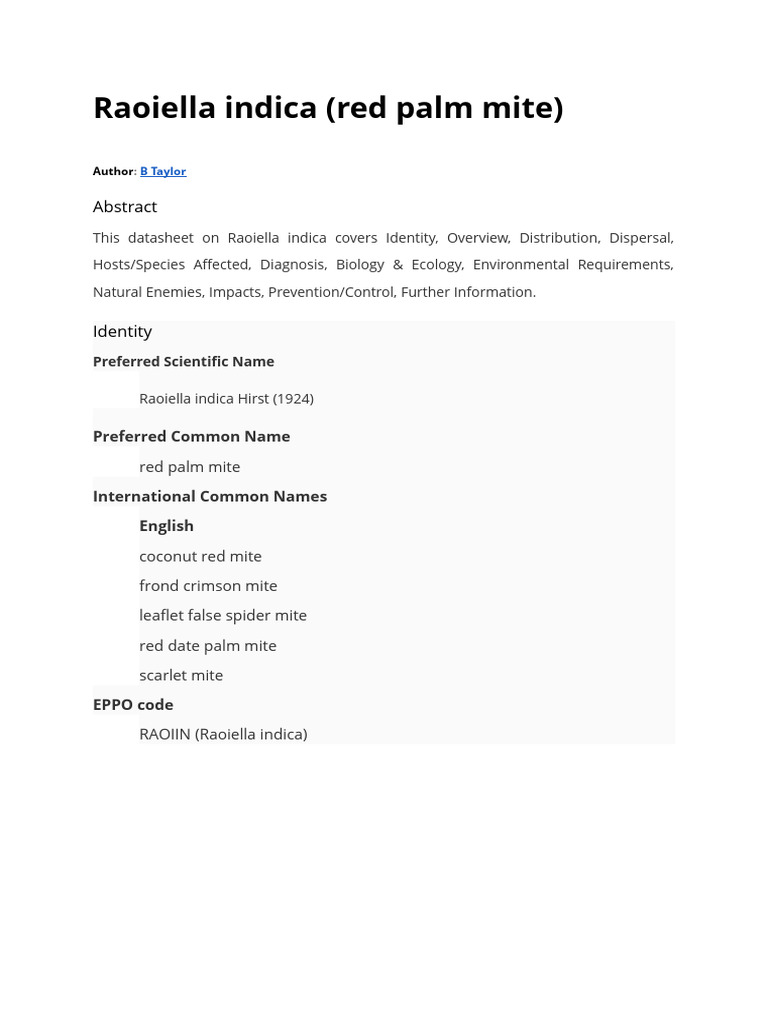 Raoiella Indica | PDF | Coconut | Taxonomy (Biology)