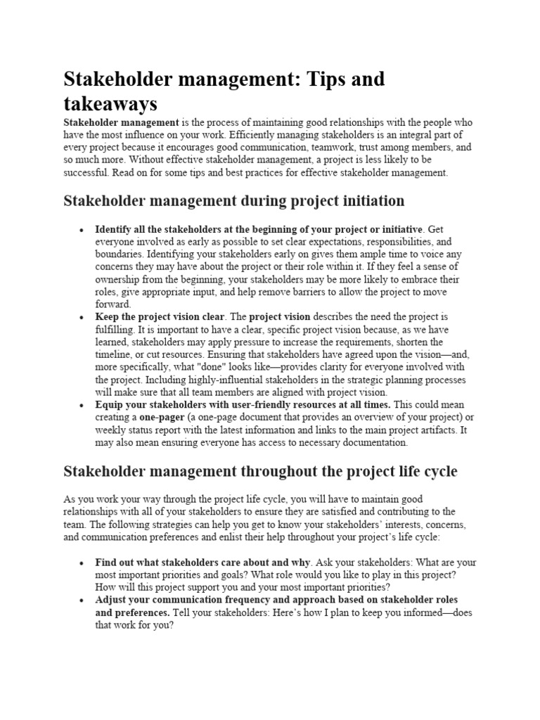 Week1 - Stakeholder Management | PDF | Communication | Project Management