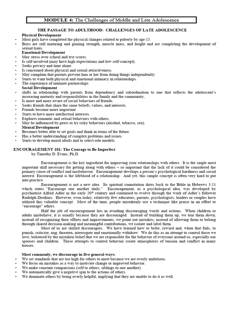 PerDev Challenges of Middle and Late Childhood W4 | PDF | Adolescence | Interpersonal Relationships