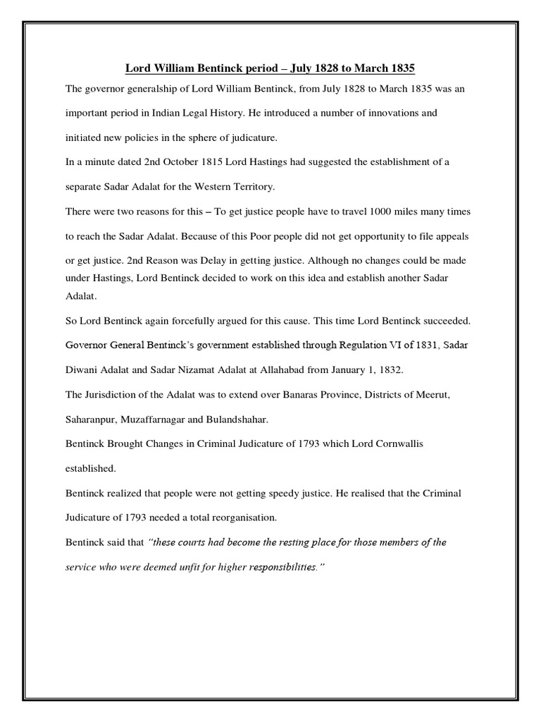 Lord William Bentick Reforms | PDF | Magistrate | Judge