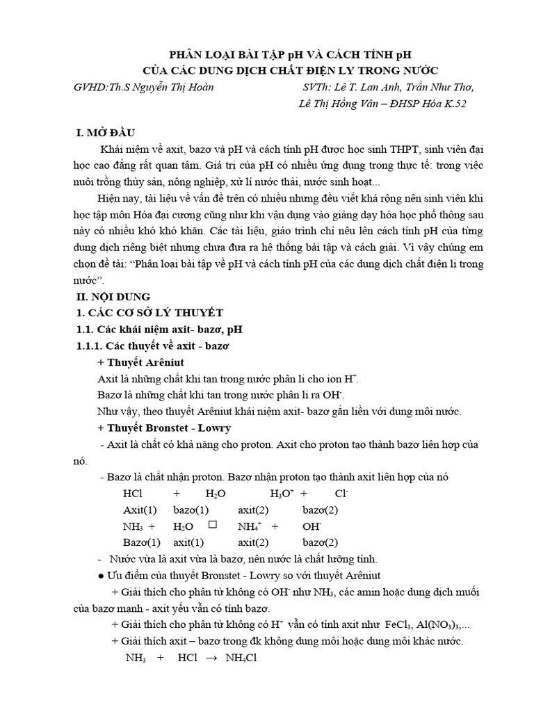 5 Phan Loai Bai Tap PH Va Cach Tinh PH Cua Cac Dung Dich Chat Dien Ly Trong Nuoc PDF Free | PDF