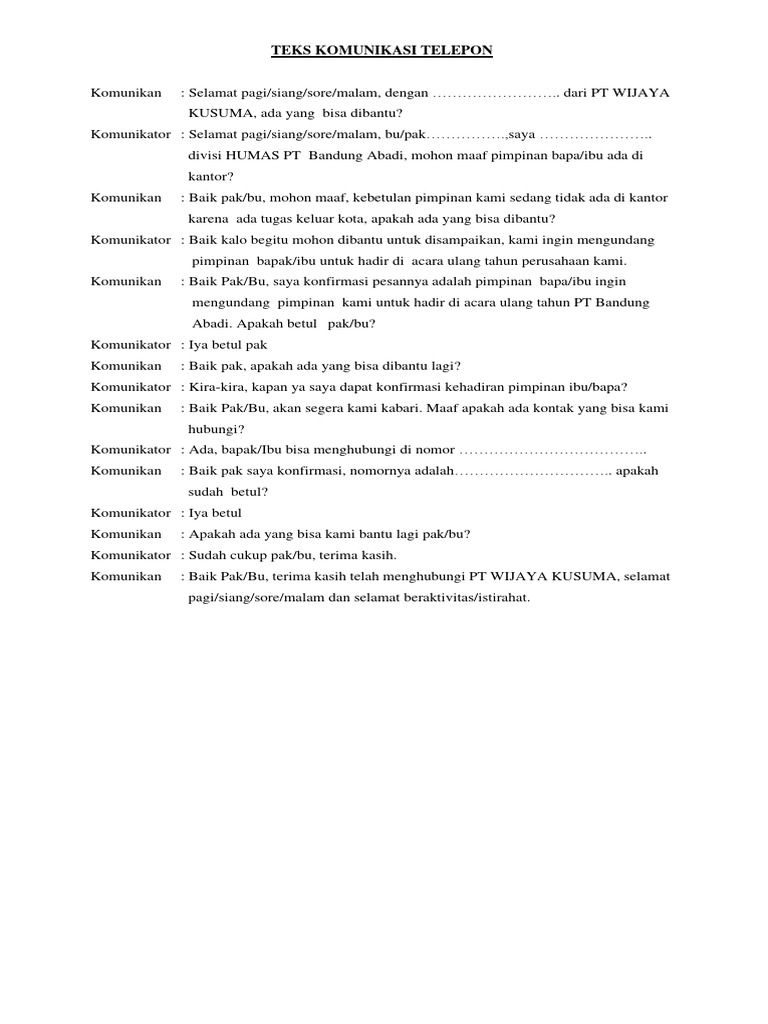 Teks Komunikasi Telepon | PDF