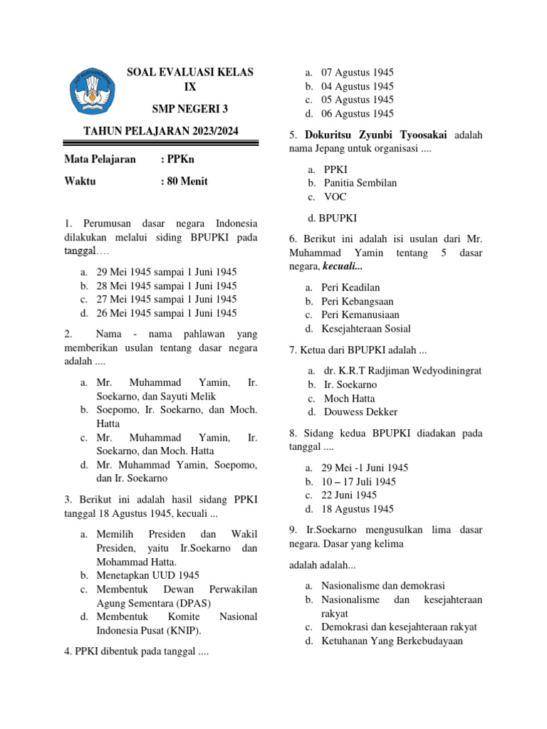 SOAL PPKN KELAS VII | PDF