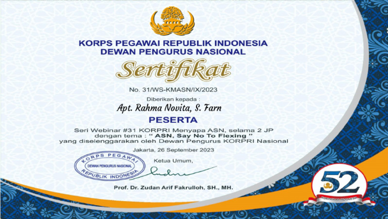 Sertifikat Apt. Rahma Novita, S. Farn | PDF