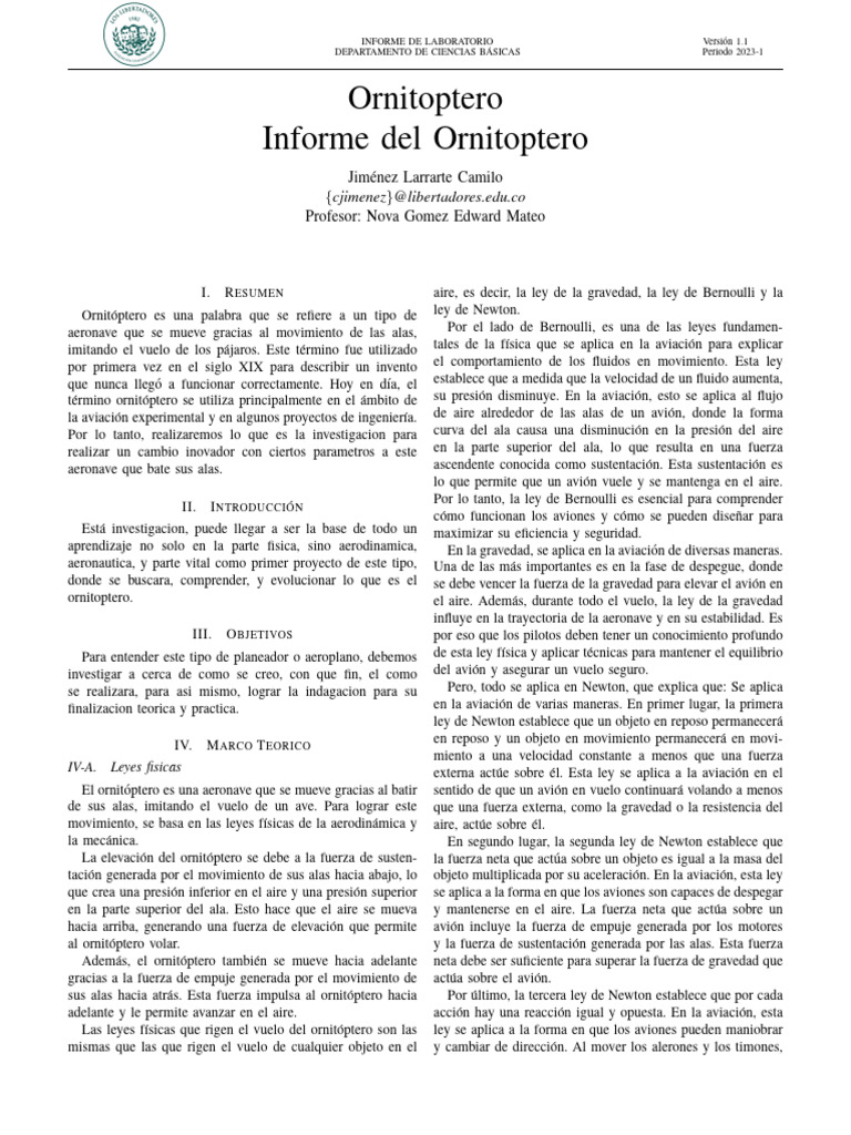 Innovación en Ornitópteros MAV | PDF | Avión | Fuerza