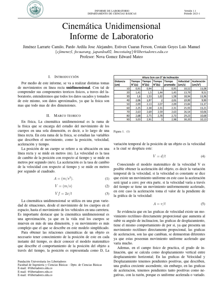 Cinematica Unidimensional | PDF | Velocidad | Cinemática