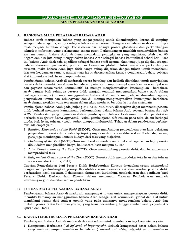CP Bahasa Arab Fase A | PDF | Seni & Disiplin Bahasa