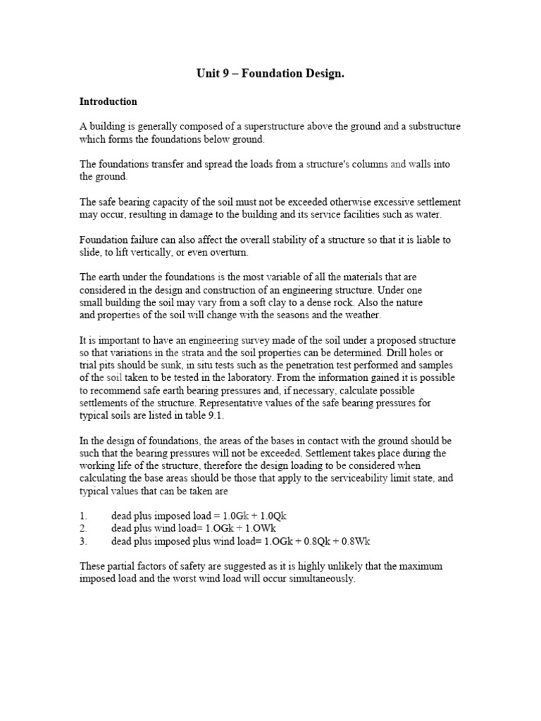 Unit 9 - Foundation Design | PDF | Bending | Foundation (Engineering)