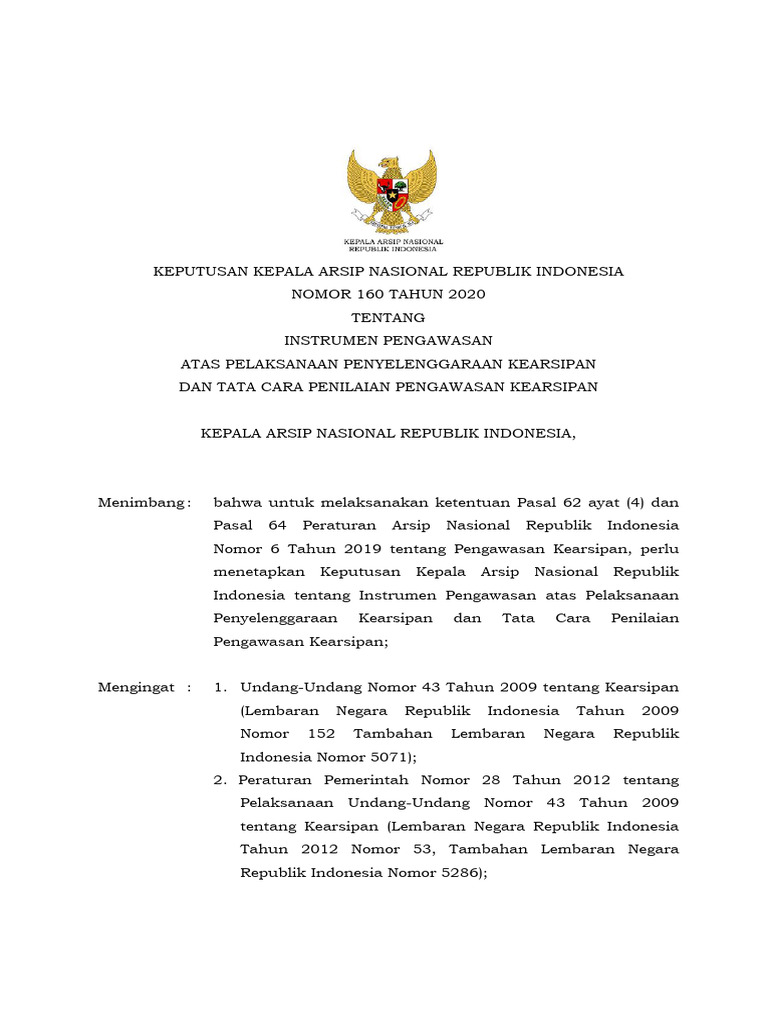 Instrumen Pengawasan Kearsipan 2020 | PDF | Teknologi & Rekayasa