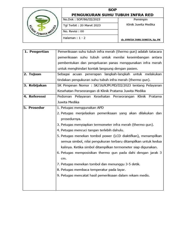 SOP Pengukuran Suhu Tubuh Infra Red | PDF