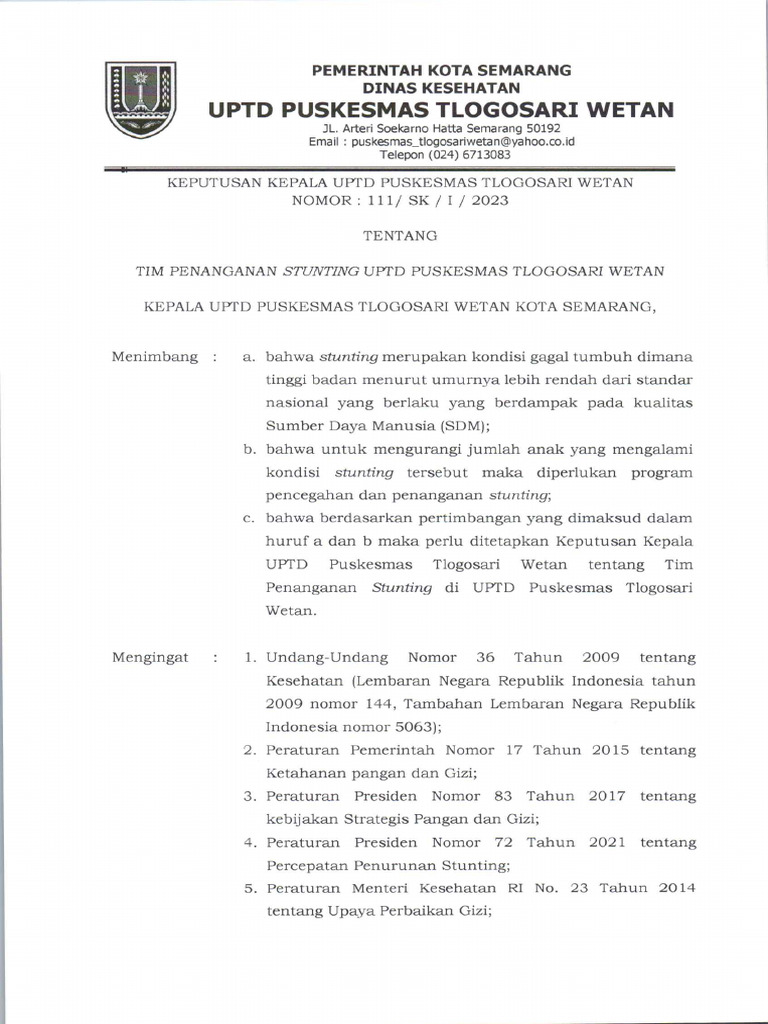 4.1.1.1 SK Tim Penanganan Stunting | PDF