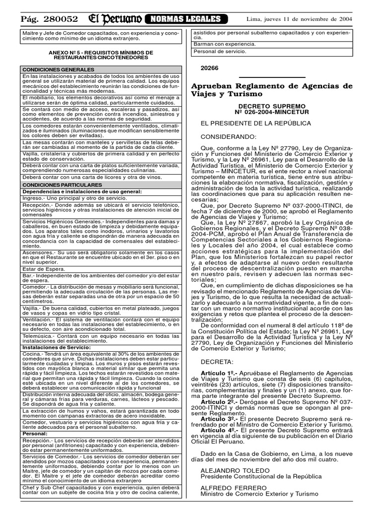 D.S. #026-2004-Reglagvt-Derogada | PDF | Turismo | Protección al Consumidor