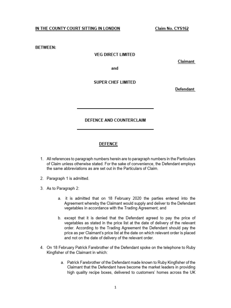 Defence and CounterClaim | PDF | Business | Business Law