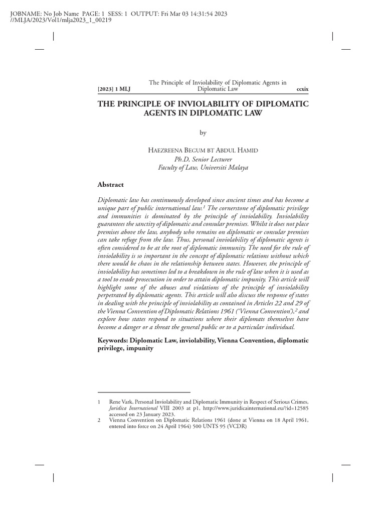The Principle of Inviolability of Diplom | PDF | Diplomatic Mission | Diplomat