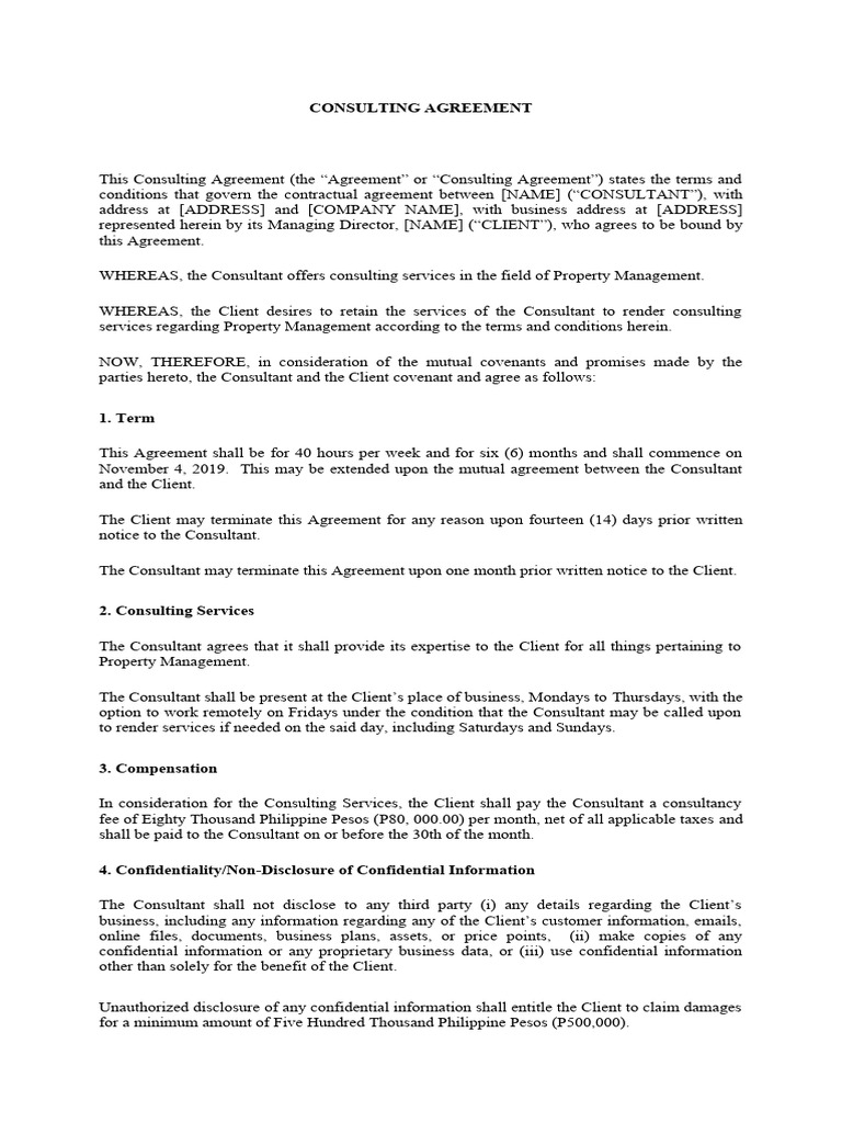 Property Management Consulting Agreement | PDF | Consultant | Non ...