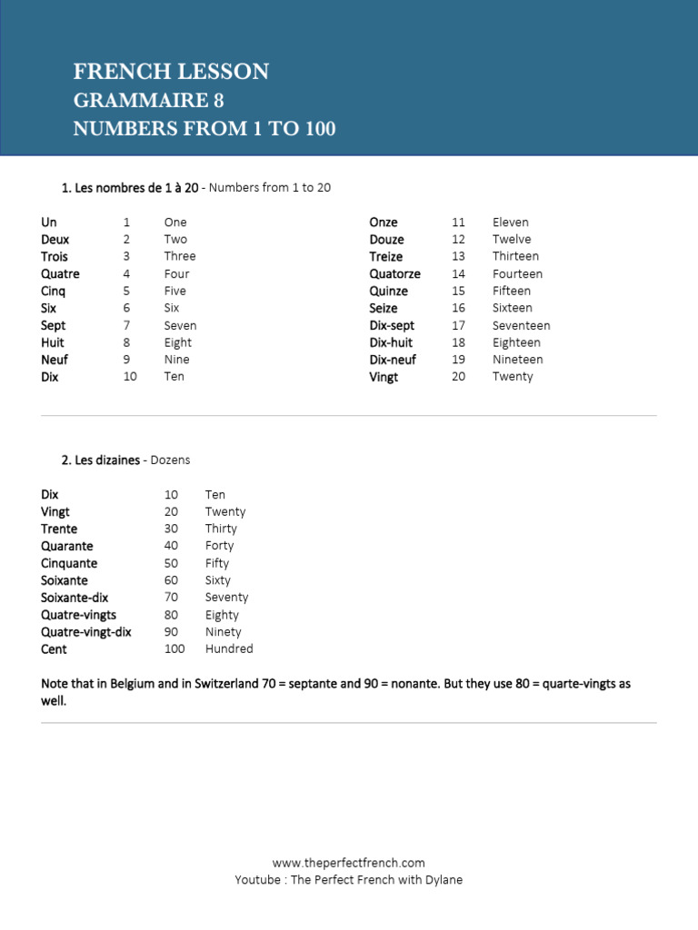 The Perfect French - Numbers 1 100 | PDF