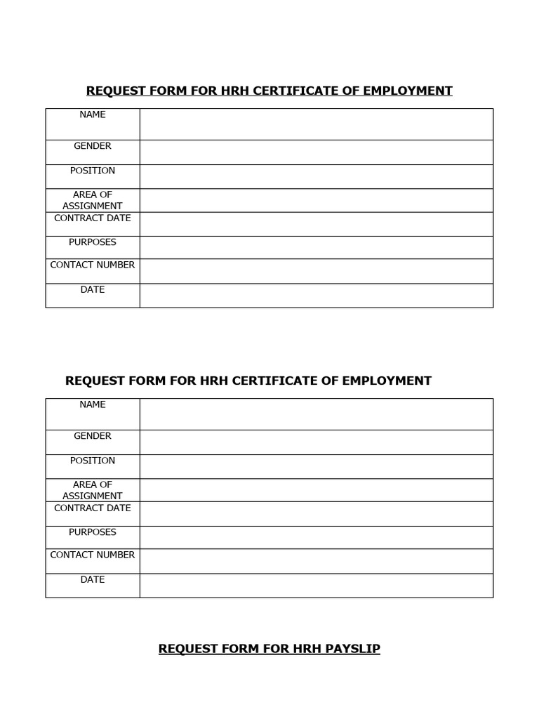 Request Form For HRH Certificate of Employment | PDF