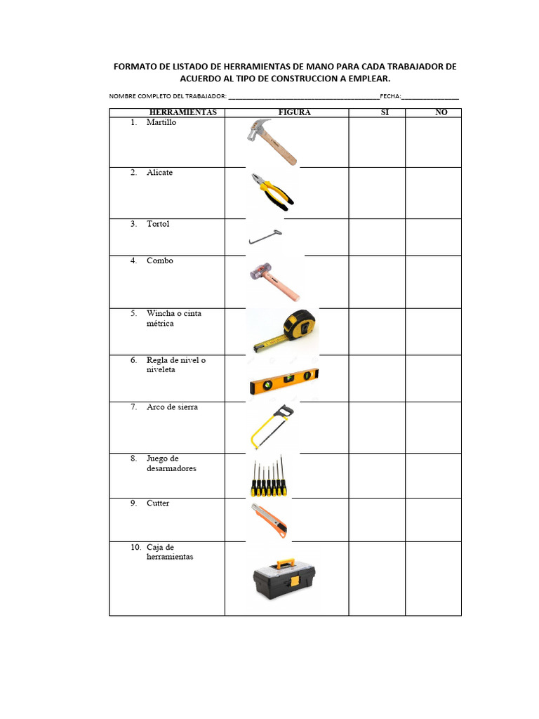 Listado de Herramientas de Mano para Construcción | PDF | Hogar, jardinería y bricolaje | Historia