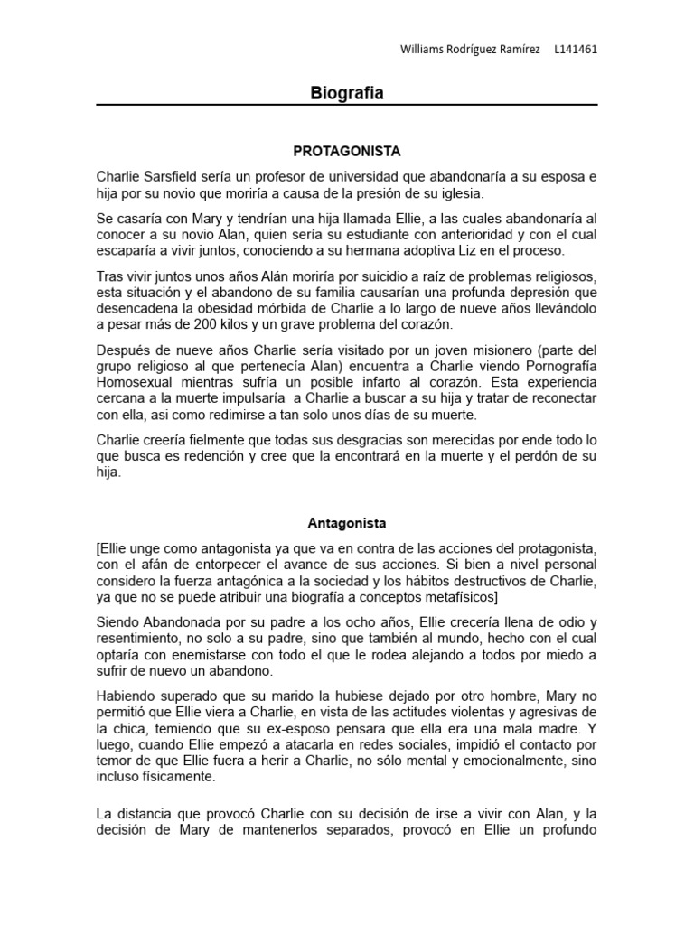 Redención y conflicto familiar en Charlie Sarsfield | PDF