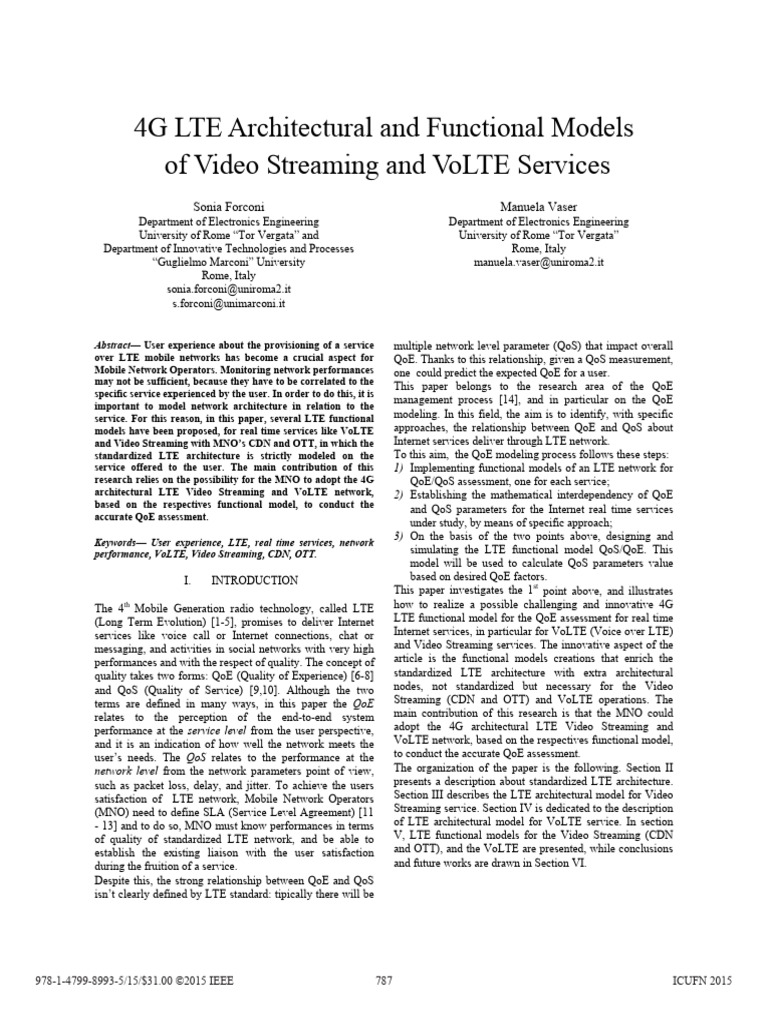 4G LTE Architectural and Functional Models of Video Streaming and VoLTE ...