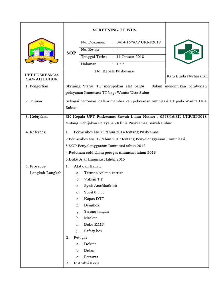 Sop Screening TT Wus | PDF | Pengembangan Diri | Kesehatan Holistik