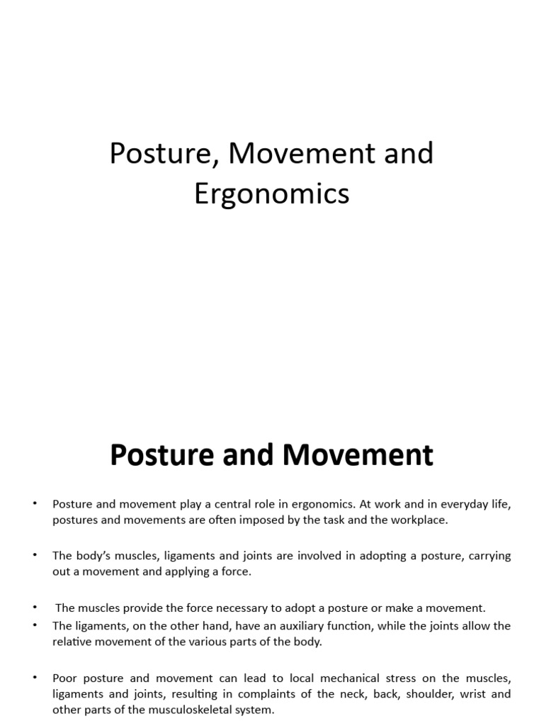 Posture, Movement and Ergonomics | PDF | Chair | Elbow