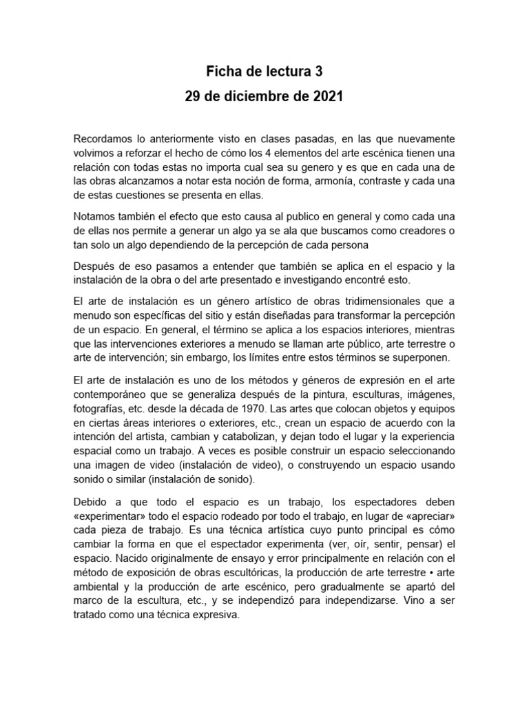 Ficha de Lectura 3 | PDF | Arte de instalación | Escultura